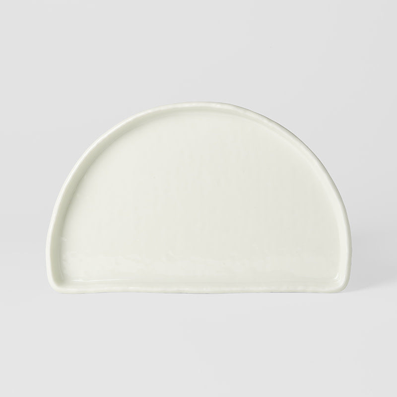 Half Moon Plate 21cm Ivory White Glaze – Made In Japan | Japanese Tableware